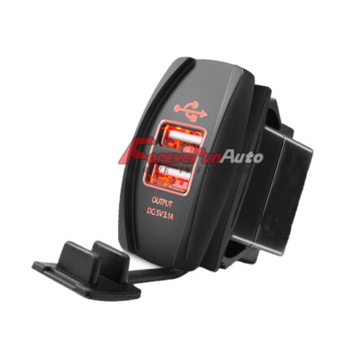 Universal Dual USB Power Charger Red LED Light Rocker Switch Panel For ...