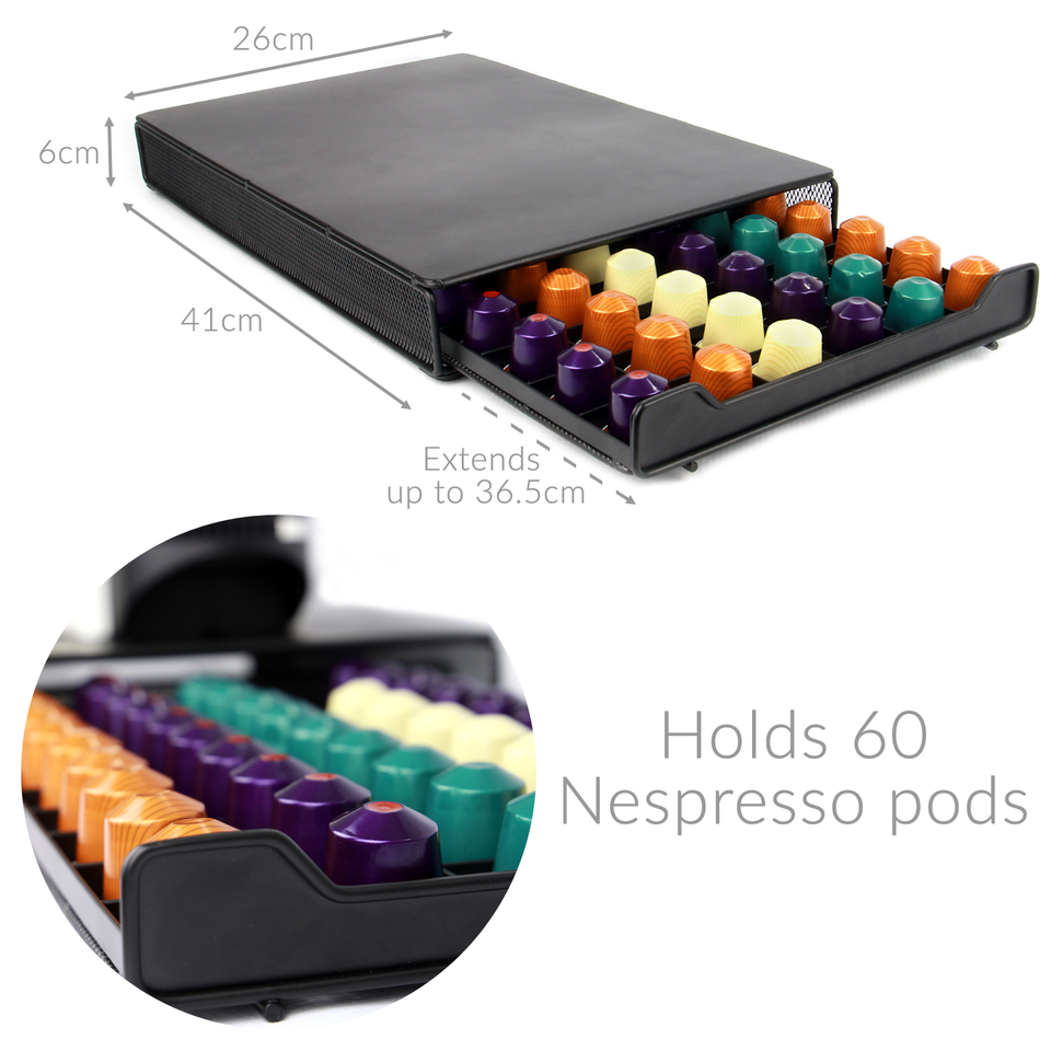 Coffee Drawer and Machine Stand 60 Pod Nespresso Storage Organiser ...