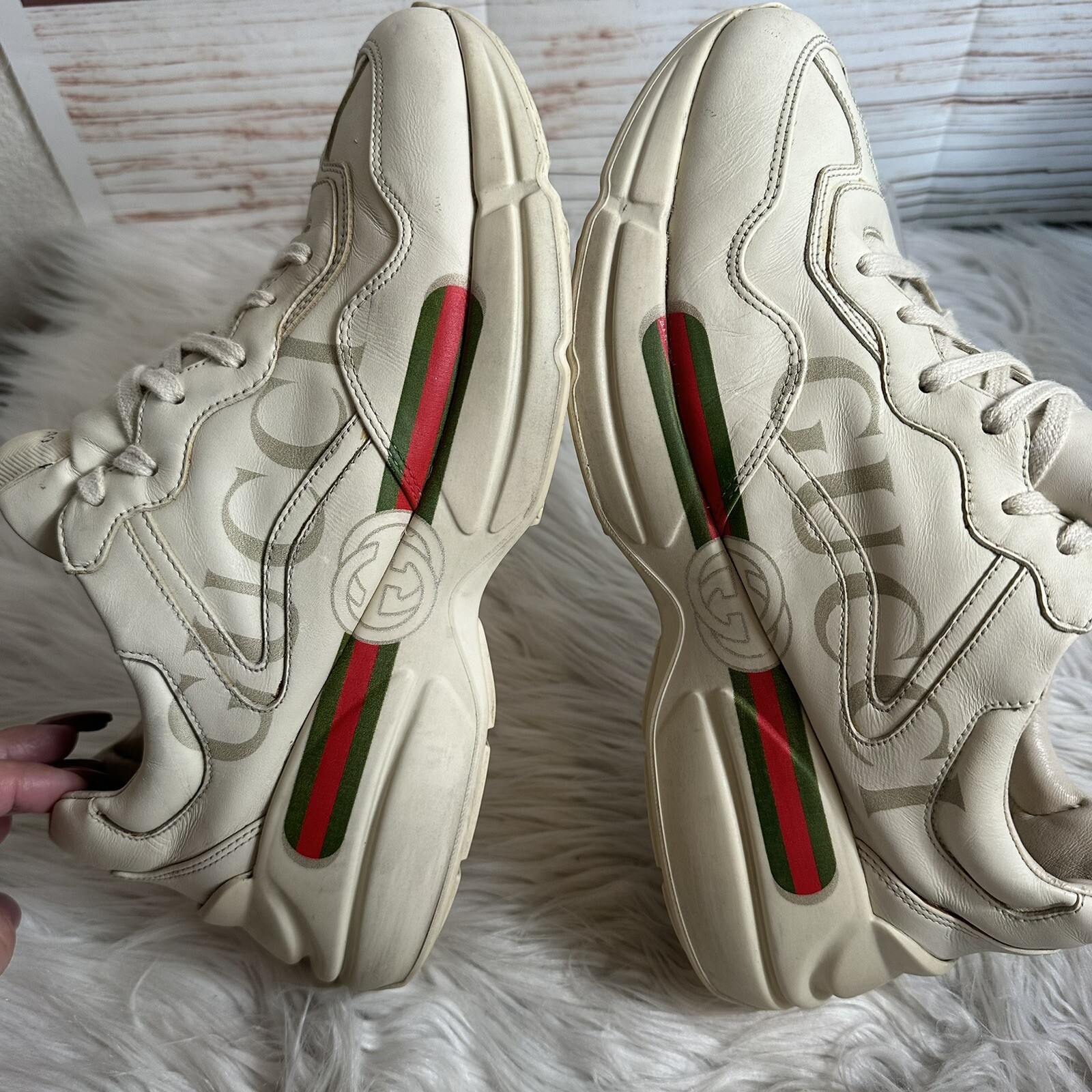 Gucci Men’s Rython Gucci logo leather sneaker size 8.… - Gem