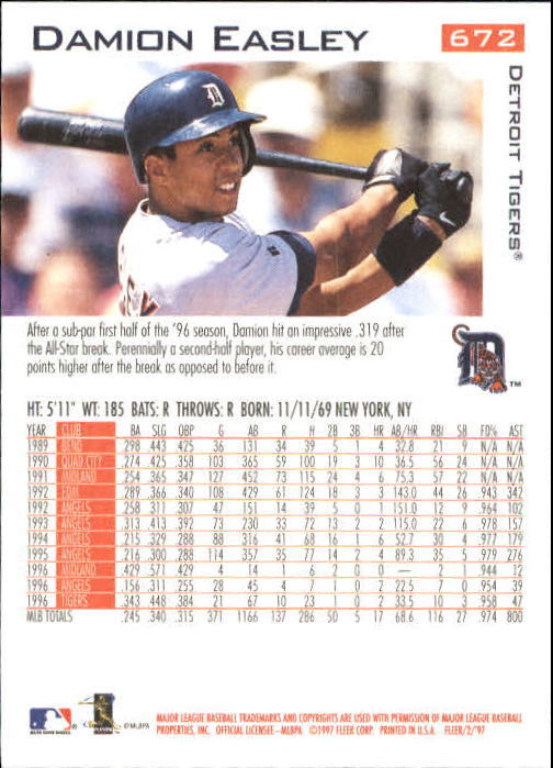 1997 Fleer Baseball Card #672 Damion Easley | eBay