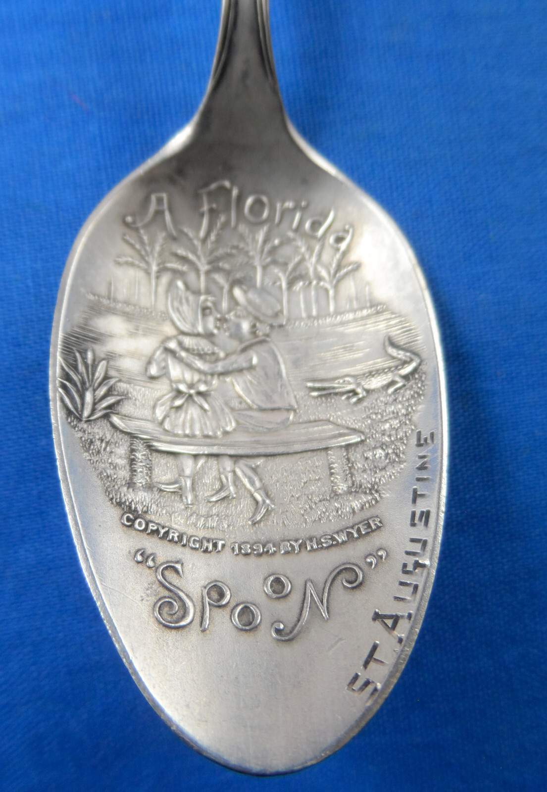 5-1/8" Antique Rare Florida Spoon Kissing Lovers Sterling Silver ...