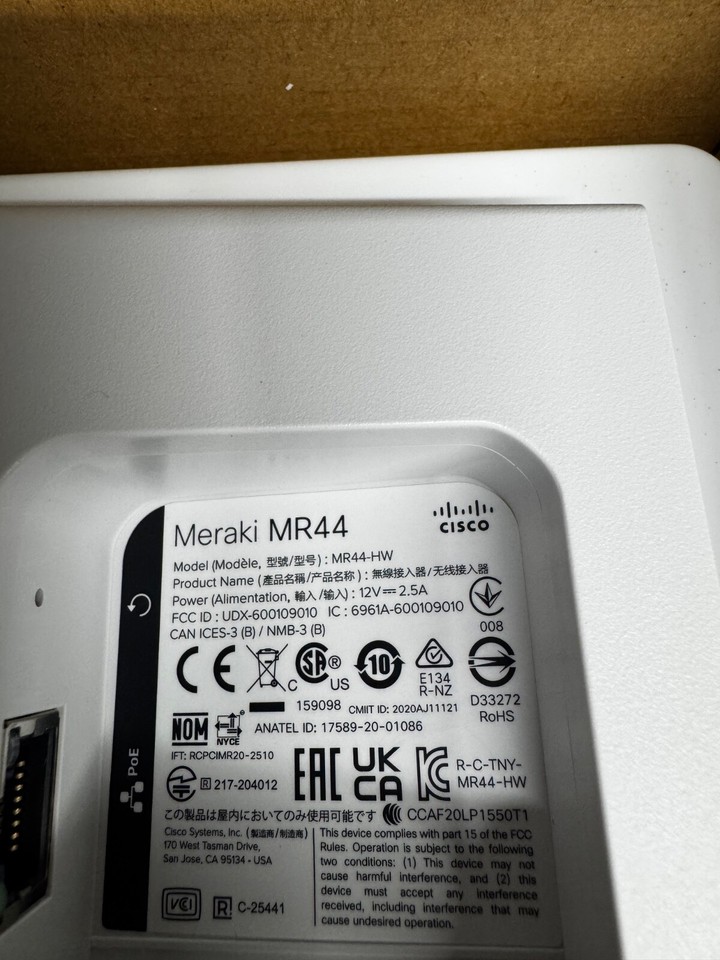 Brand New Cisco Meraki MR44-HW Wifi 6 Access Point 2.5Gbps | eBay