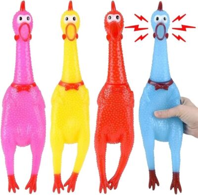 4 LARGE COLOR 16" RUBBER CHICKEN SQUEAK Screaming Sound Squeeze Dog Toy ...