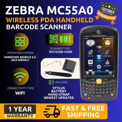 Motorola MC55A0-P30SWQQA9WR Handheld, 2D/1D/QR Barcode Scanner Wireless ...