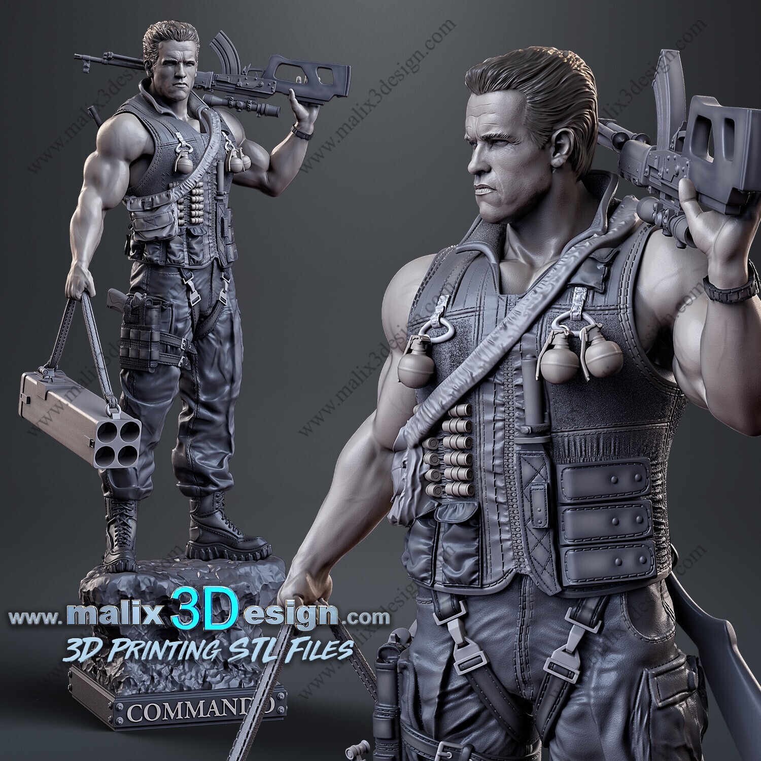 Arnold Schwarzenegger Commando resin model kit 1:10 scale 8k, 3d Print ...