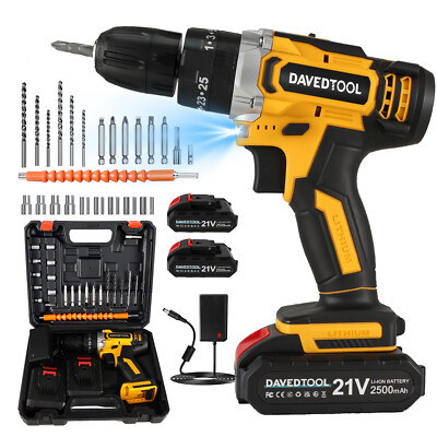 2 Batteries Cordless Drill Combi Driver High Power Electric Screwdriver ...