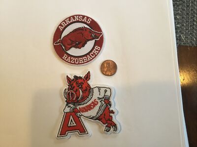 (2) Arkansas Razorbacks vintage IRON ON PATCHES Patch Lot 3" x 2.5” & 2 ...