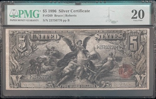 1896 $5 Silver Certificate FR#269 Educational Note PMG 20 Very Fine WOW ...