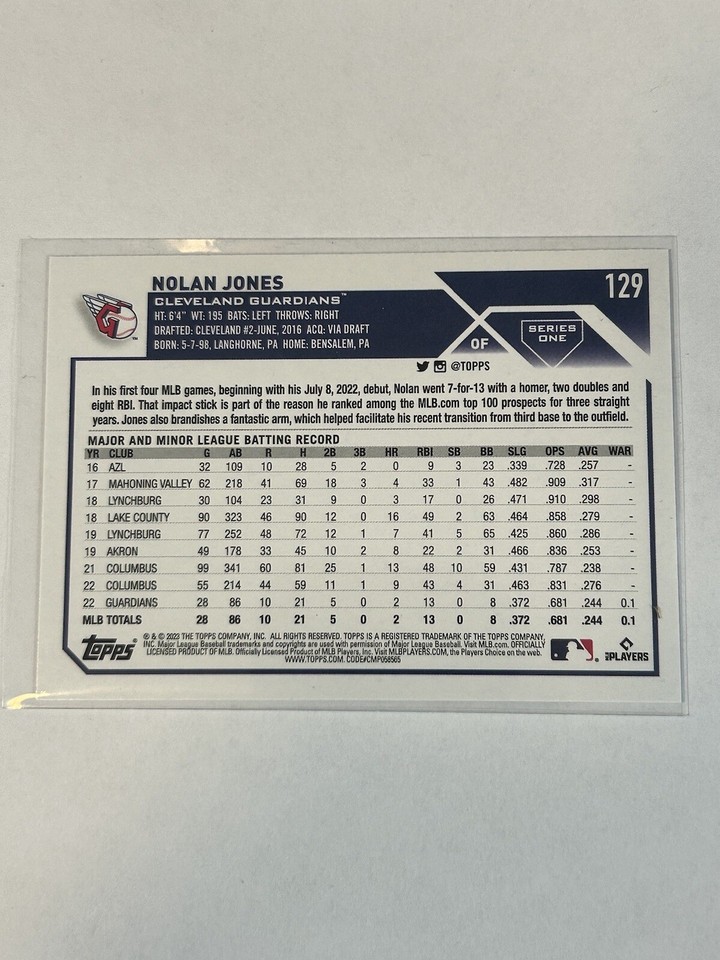 2023 Topps Series 1 Nolan Jones #129 Rainbow Foil Rookie Card RC Cle ...