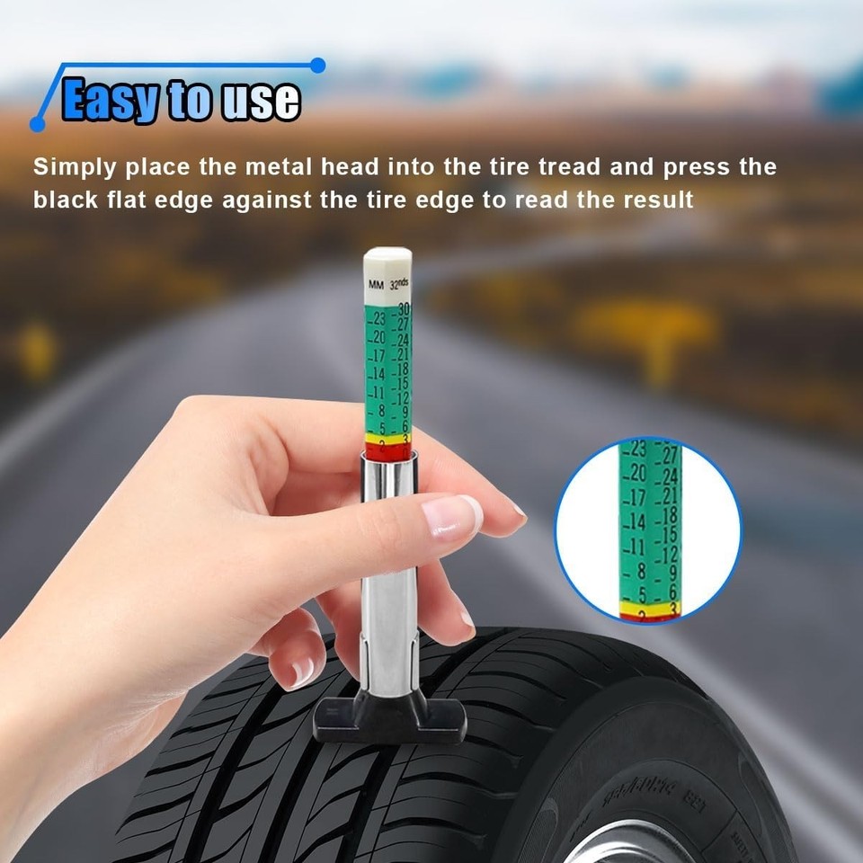 2PCS Car Tire Tread Depth Gauge Kit, Tire Thread Depth Meter Tool Color ...