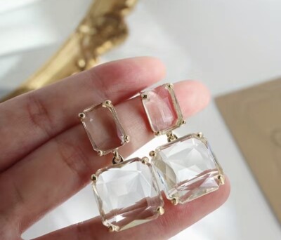 Crystal Clear Square Drop Earrings, Statement Earrings,Transparent ...