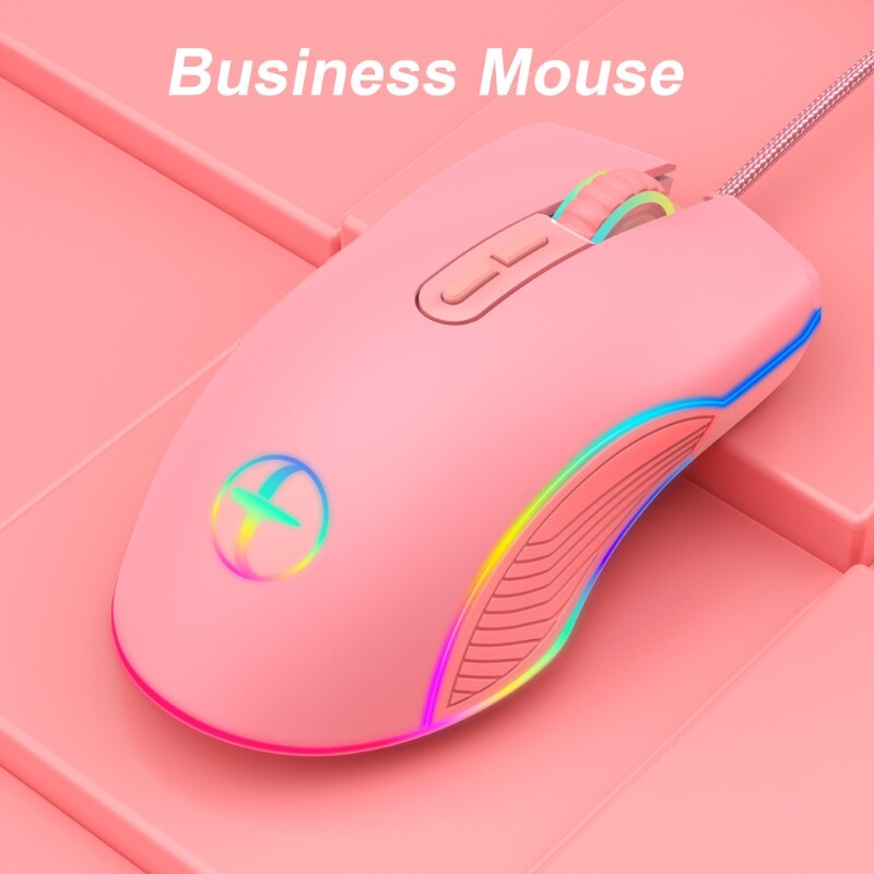 3200DPI Optical Braided USB Wired Gaming Pink Mouse 7Buttons With Type ...