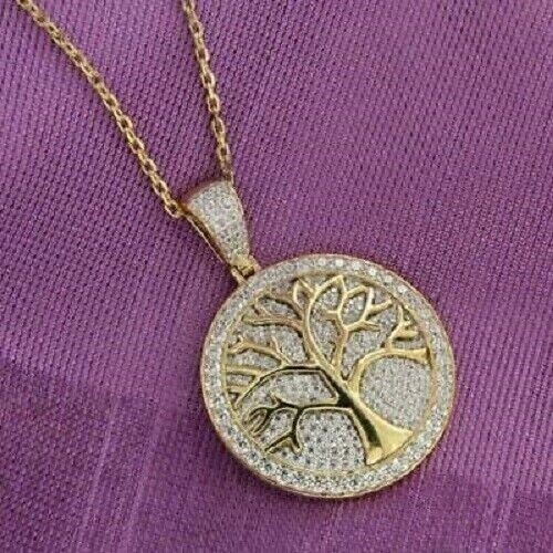 2.00 Ct Simulated Diamond Life of Tree Medallion Pendant 14k Yellow ...