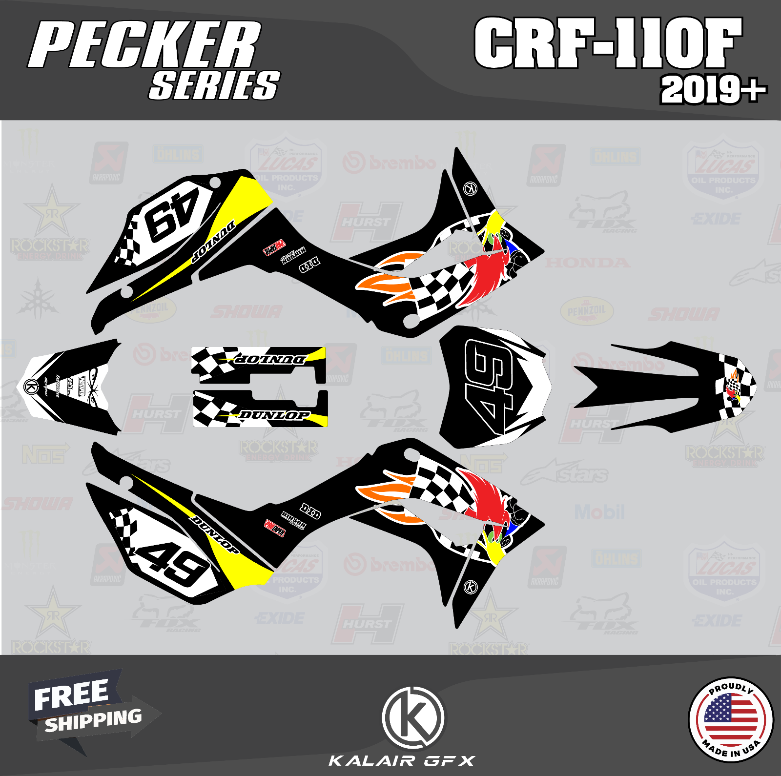 Graphics Kit for HONDA CRF110F CRF110 (2019-2024) Pecker - Black | eBay