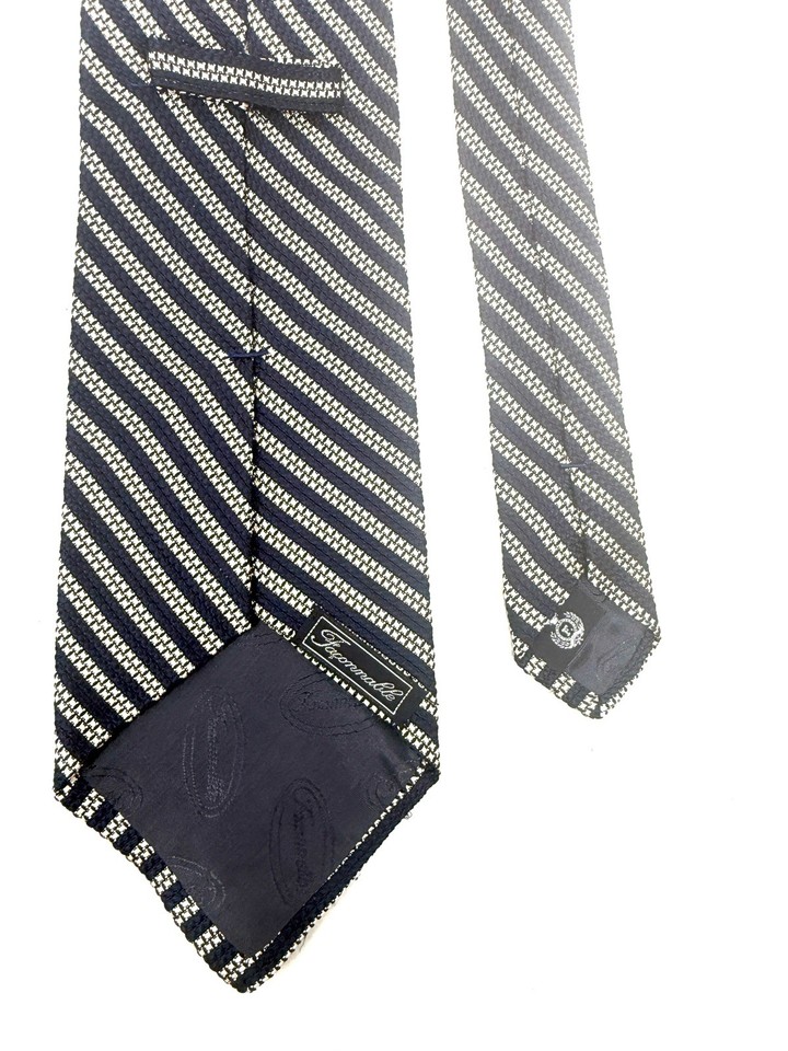 Faconnable Made in France Grenadine Garza Fina Navy Silver Striped Silk ...
