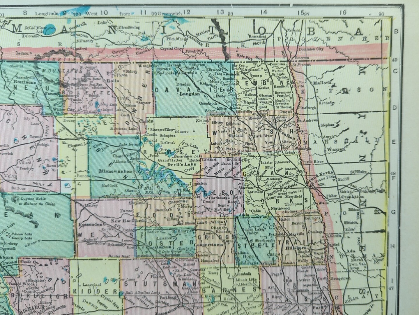 Vintage 1902 NORTH DAKOTA Map 14"x11" Old Antique Original GRAND FORKS ...