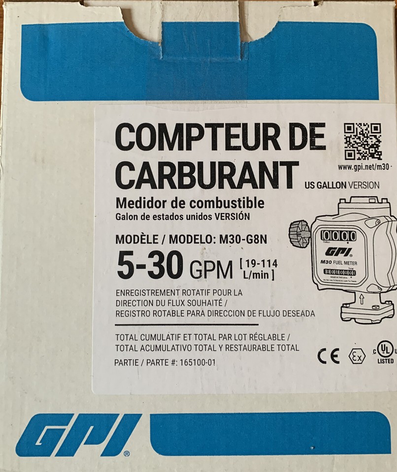 GPI-M30 Mechanical Fuel Meter in GALLONS 5 to 30 GPM 1” NPT Inlet ...