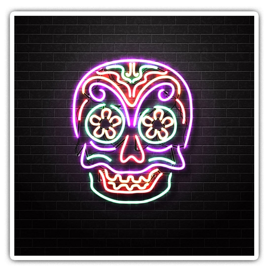 2 x Square Stickers 7.5 cm - Fun Neon Sugar Skull Mexican Cool Gift ...