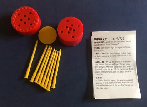 SPIKED COIN Spikes Thru Box Penetration Magic Trick Set 8 Nails Money ...