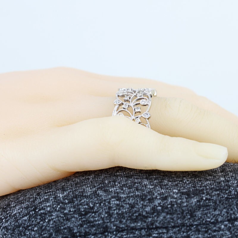 14k White Gold Diamond Milgrain Vine of Life Wedding Band Ring | eBay