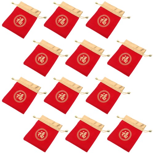 12pcs Good Luck Fortune Bag: Chinese New Year Drawstring Bag, Velvet ...