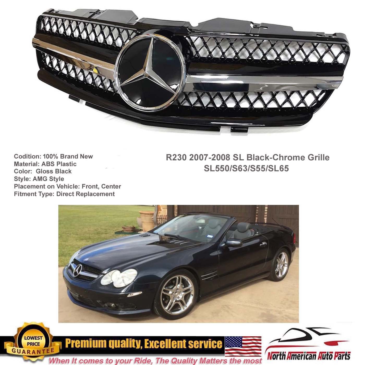 R230 SL550 SL63 SL600 Grille Grill Black Star 2007 2008 Bumper OEM Star ...