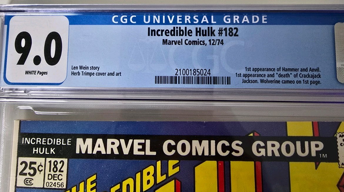 Incredible Hulk #182 - Marvel 1974 CGC 9.0 1st Appearance of Hammer and ...