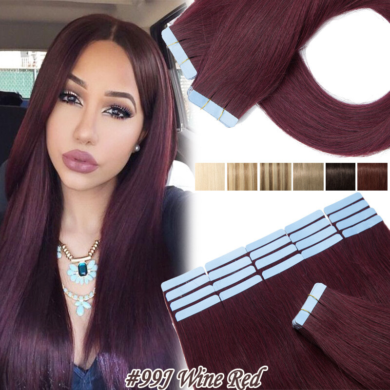 GREY Super Russian Tape In Real Remy Human Hair Extensions Wavy Skin ...