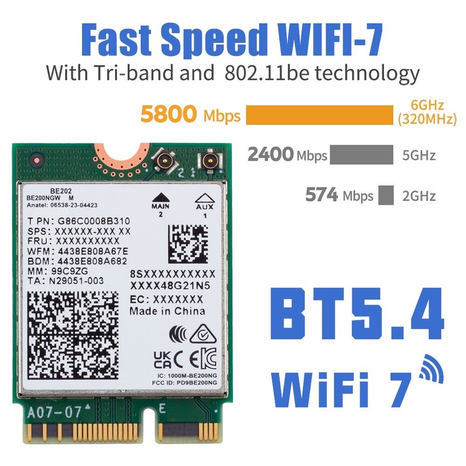 WiFi 7 Intel BE202NGW M.2 NGFF Card Tri-band 5.8Gbps Bluetooth 5.4 WiFi ...