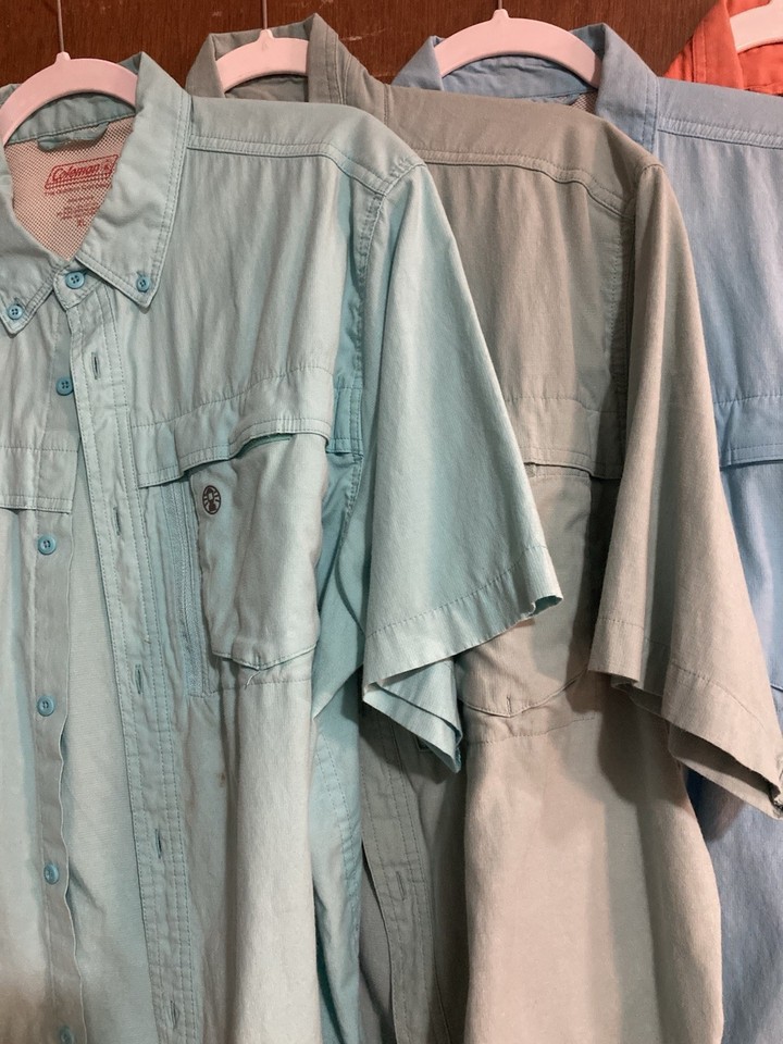 5 Coleman Casual Vented Mens Blue Aqua Green Orange Yellow Fishing Shirts XL EUC | eBay