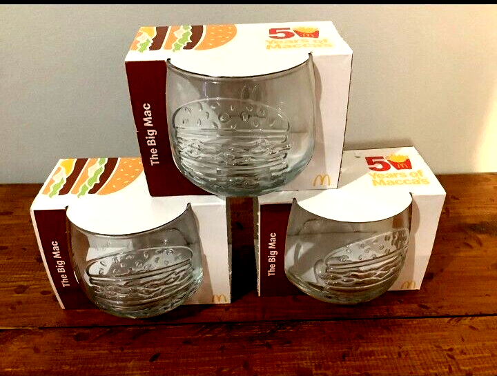 3 X 50 YEARS OF MACCAS WOBBLING GLASSES BIG MACS LIMITED EDITION RARE ...