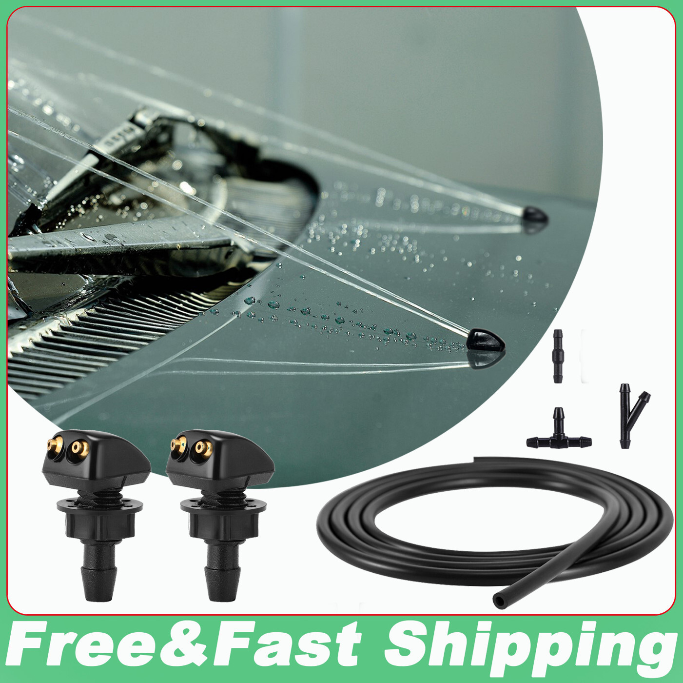 Dual Holes Windshield Washer Nozzle Wiper Water Spray Jet +6.5ft Hose ...