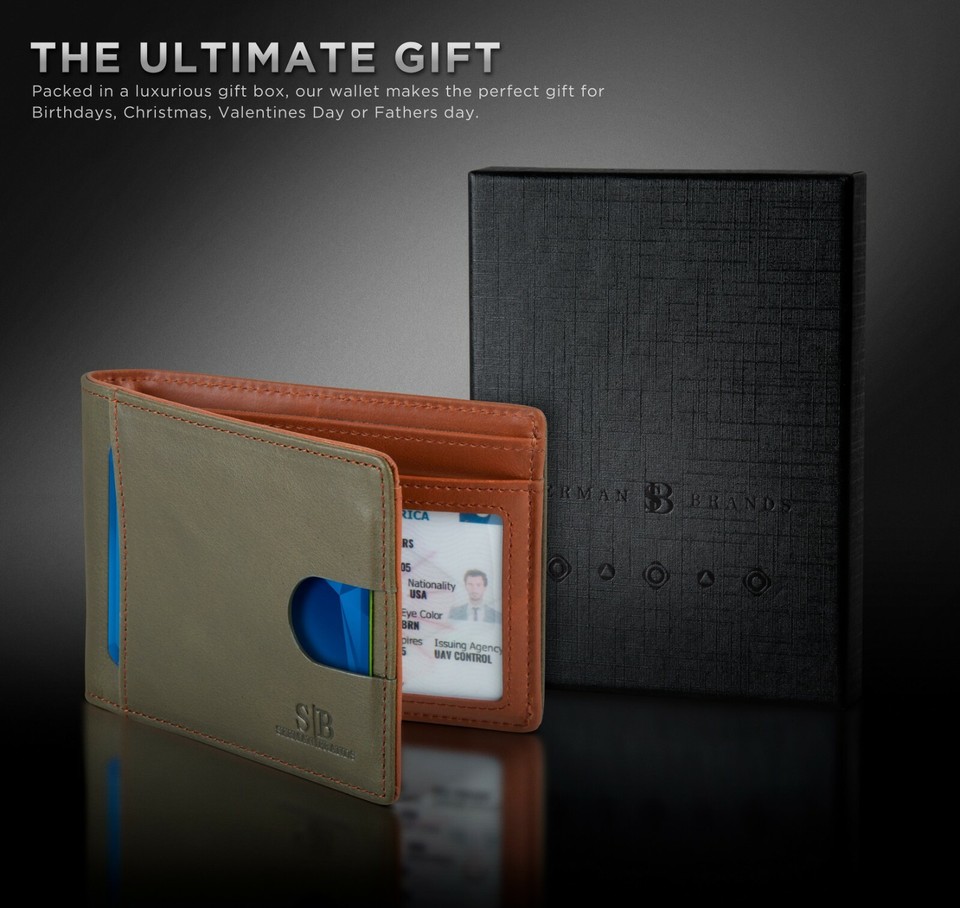 SERMAN BRANDS- Bifold Slim Genuine Leather Thin Minimalist Front Pocket ...