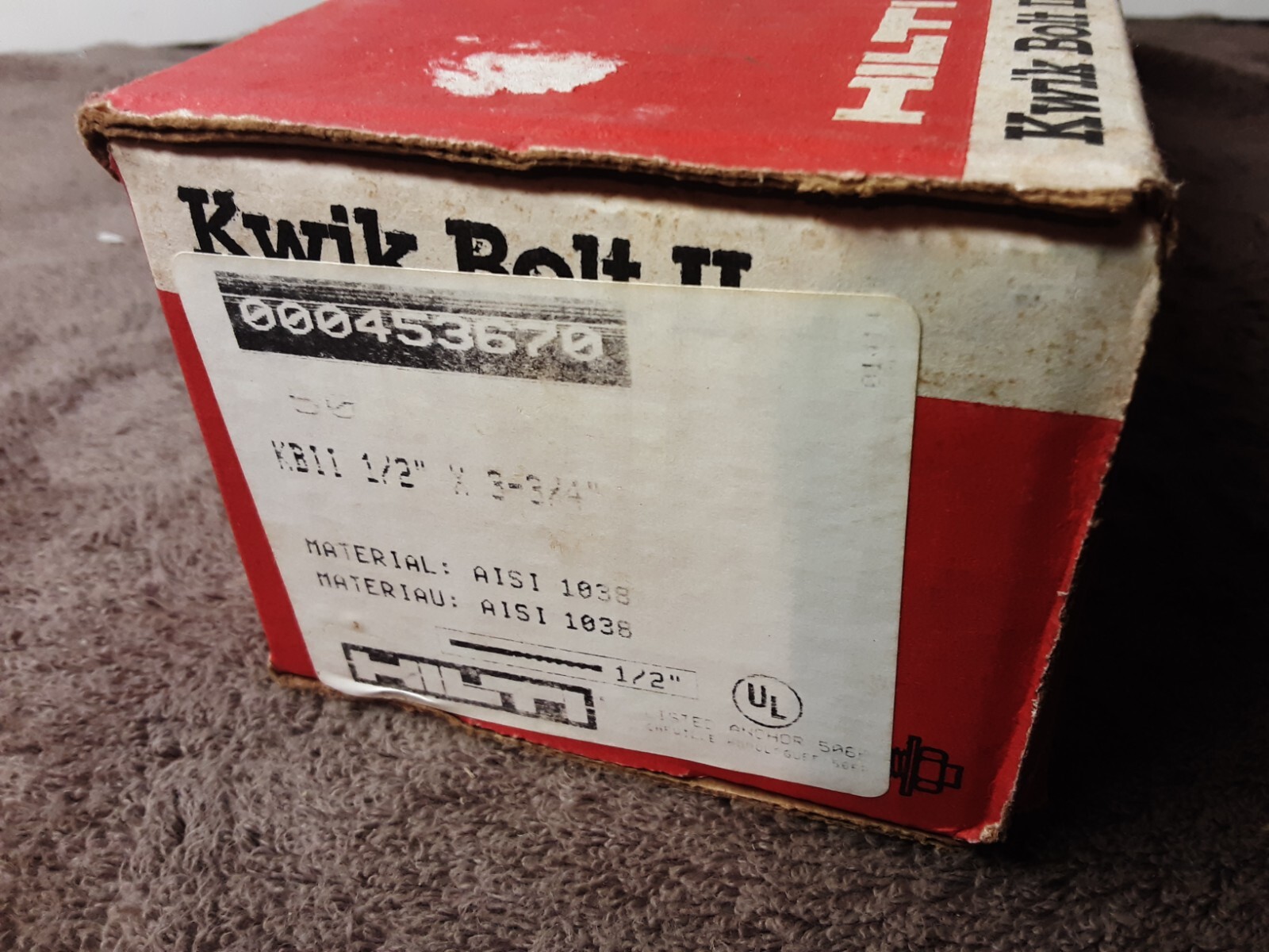 HILTI KWIK BOLT 2 Expansion Anchor - Carbon Steel, KB-TZ 1/2" x 3-3/4 ...