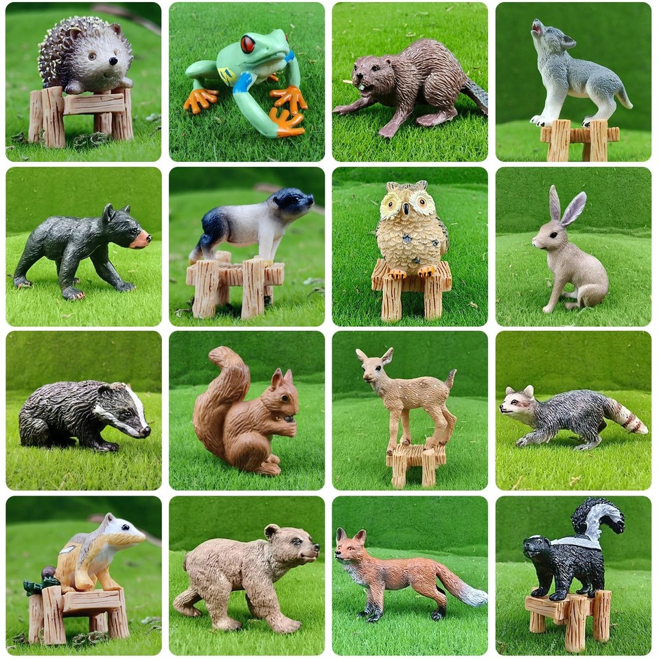 16 PCS Forest Animals Figures, Woodland Creatures Figurines, Miniature ...