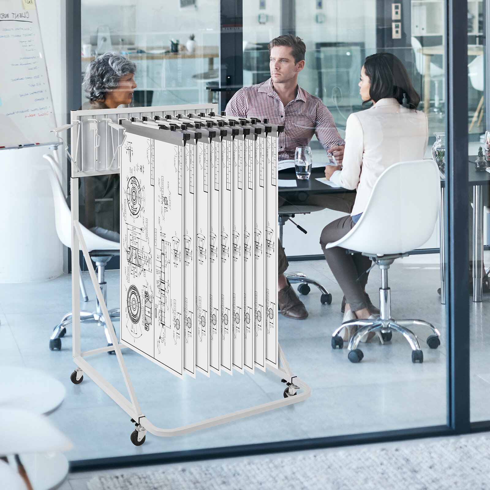 VEVOR Mobile Blueprint Storage Rack Plan Holder with 12 Pivot Brackets ...
