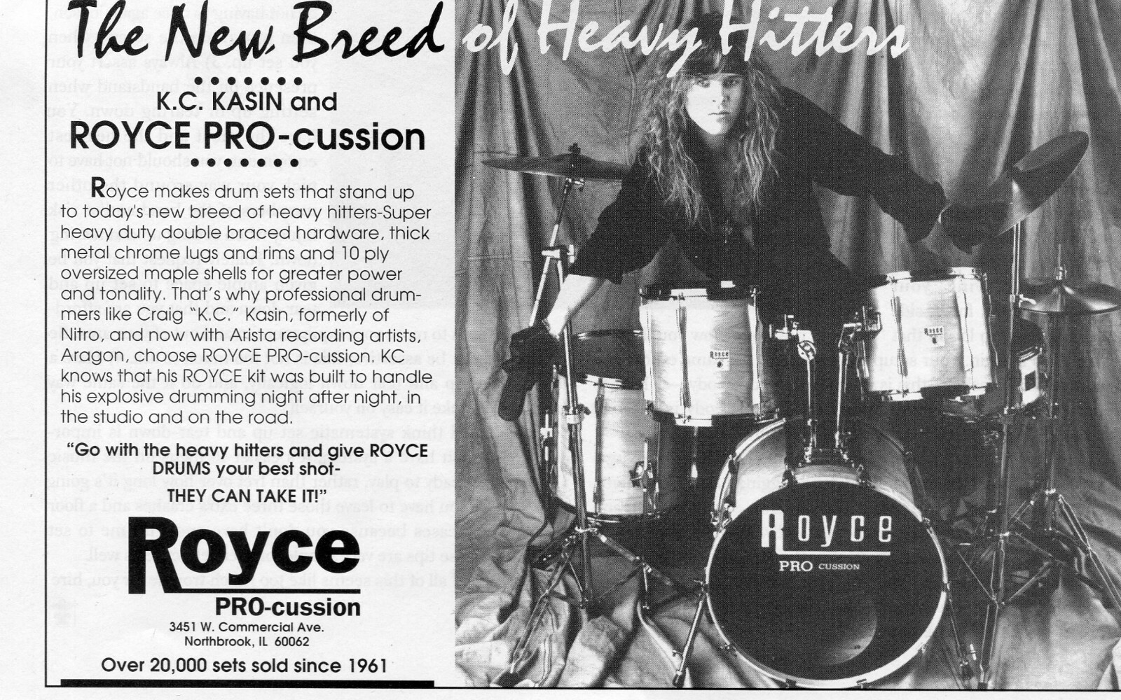 1991 small Print Ad of Royce PRO-cussion Drums w KC Kasin of Aragon | eBay