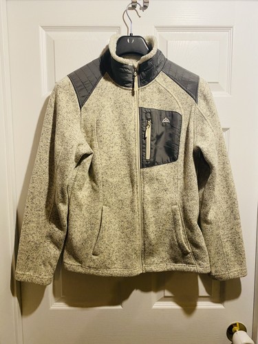 Snozu Performance Womens Jacket Full Zip Fleece White Gray Fuzzy Soft ...