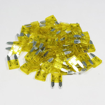 25 x 20 Amp Yellow Mini Blade Fuse 20A Amps A ATM Grey Auto Car Van ...