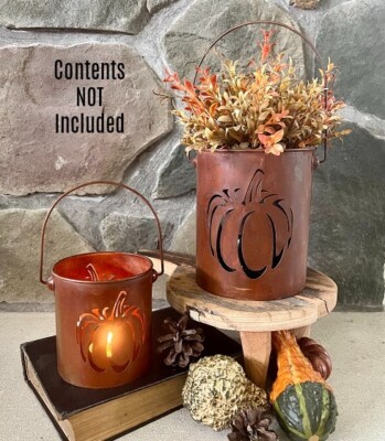 New Primitive RUSTIC PUMPKIN CANDLE HOLDER Metal Luminary Bucket ...