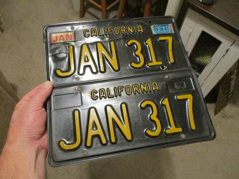 1963 CALIFORNIA PAIR LICENSE PLATES DMV CLEAR JAN 317 JANUARY ST ...
