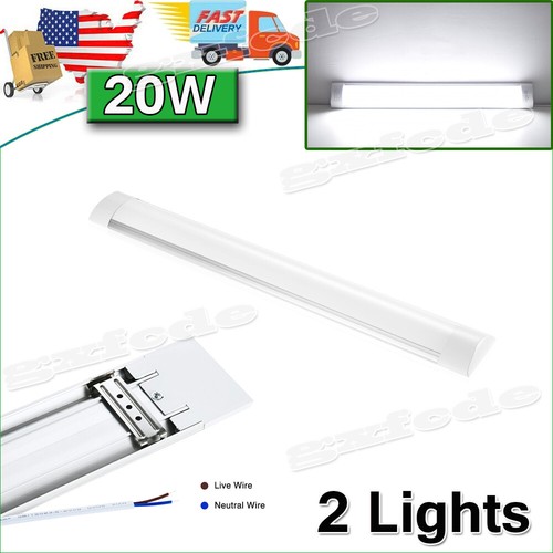 2Pcs 2FT LED Batten Tube Light Shop Light 6000K Workbench Garage ...