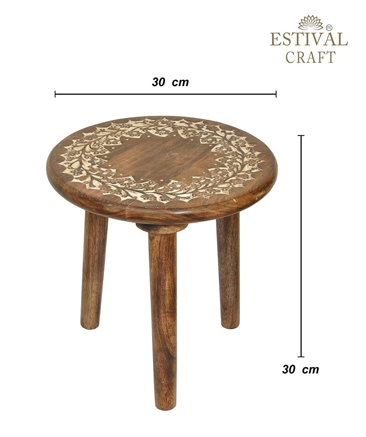 Round Handcrafted Wooden Table with 3 Legs Removable Table for Indoor ...
