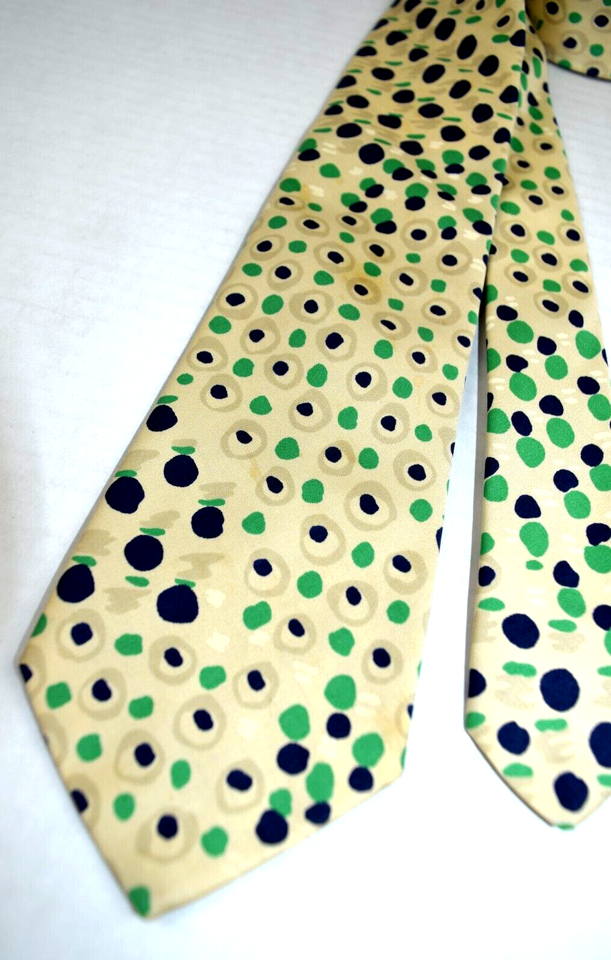 Neck Tie VTG Alex Originals Handmade 60s 70s Blue Green Dot Dabs Ivory ...