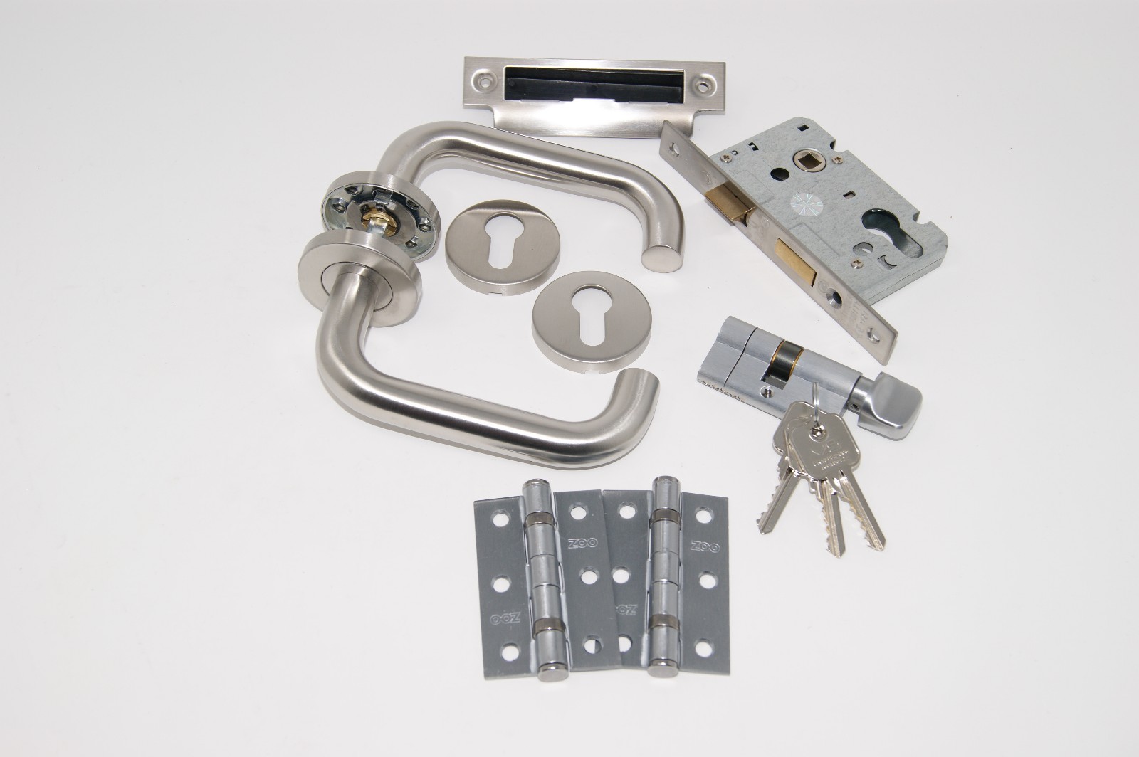 D Shaped Door Handle Pack Cylinder & Turn Lock Set Satin Stainless with ...