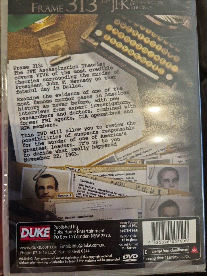 FRAME 313 THE JFK ASSASSINATION THEORIES DVD PRESIDENT KENNEDY ...