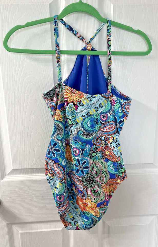 Bleu Rod Beatte Blue/Teal/Multi-Color Paisley Floral Keyhole Swimsuit ...