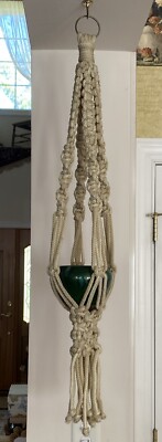 Large 40” Sturdy 4-Leg Macrame Rope Plant/Flower Pot Hanger, Cream ...
