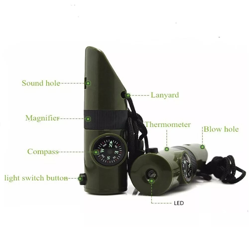 4pc 7 in 1 Military Emergency Survival Whistle Compass Thermomet Tools ...