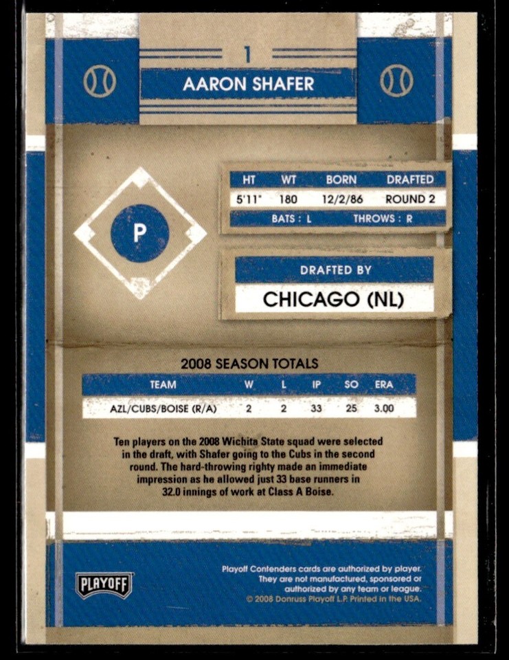 2008 Playoff Contenders #1 Aaron Shafer Chicago Cubs | eBay